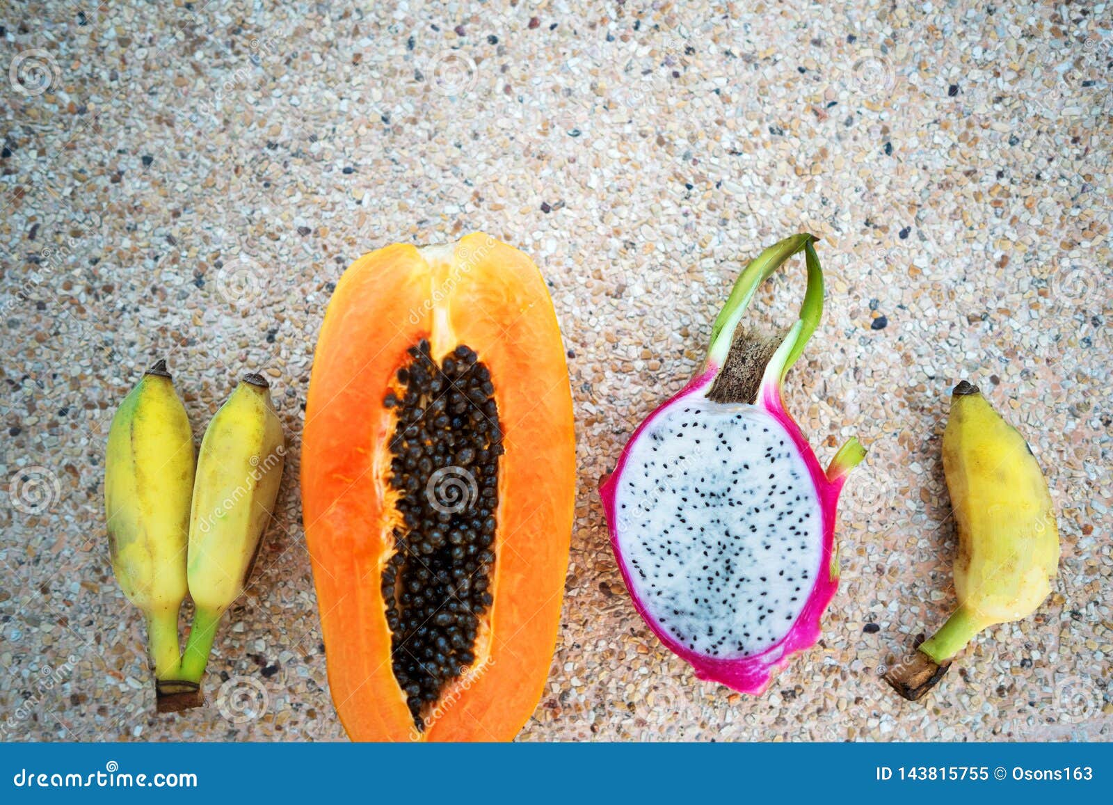 Tropical Fruits Lie on the Sand Background Stock Image - Image of ...