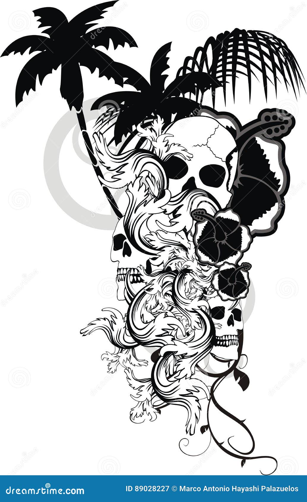 Hawaii Skull Graffiti Tattoo Wallpaper Background Vector Illustration ...