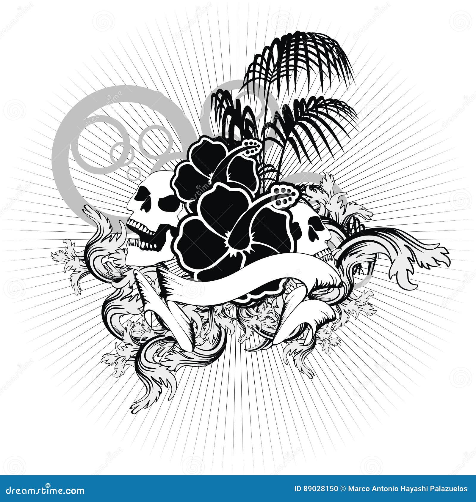 Hawaii Skull Graffiti Tattoo Wallpaper Background Vector Illustration ...