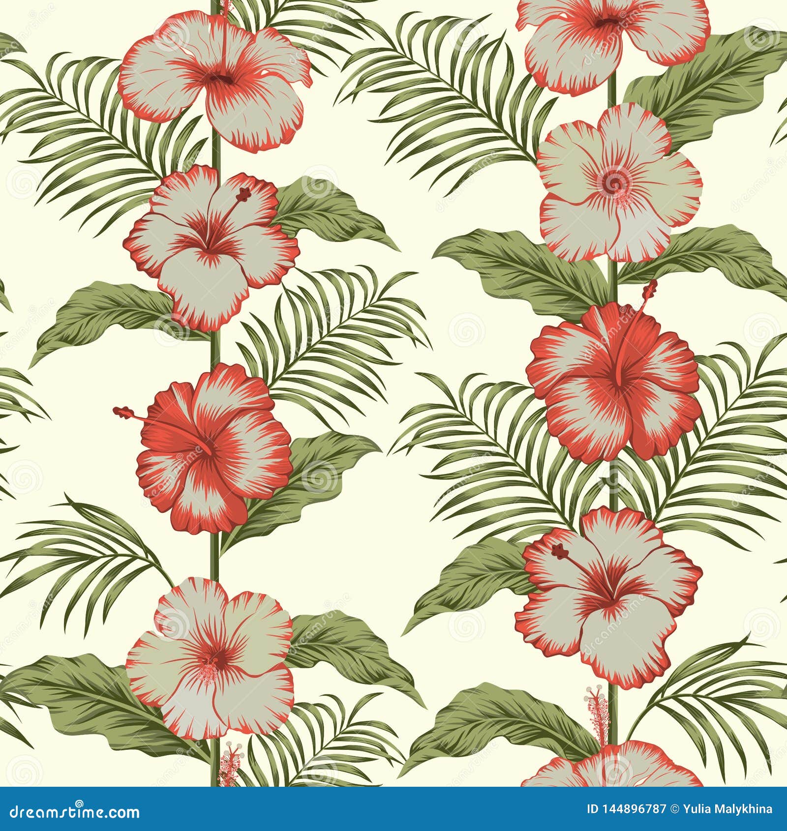 Tropical Hibiscus Fabric Seamless Composition Trendy Pattern Stock ...