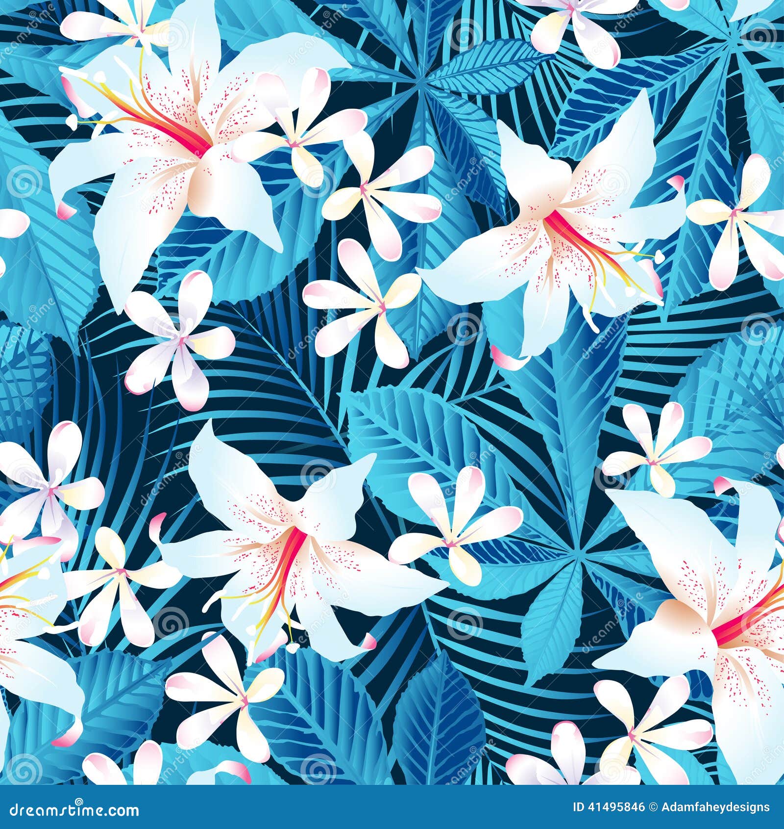 Tropical Hibiscus Floral 5 Seamless Pattern Stock Vector - Illustration ...
