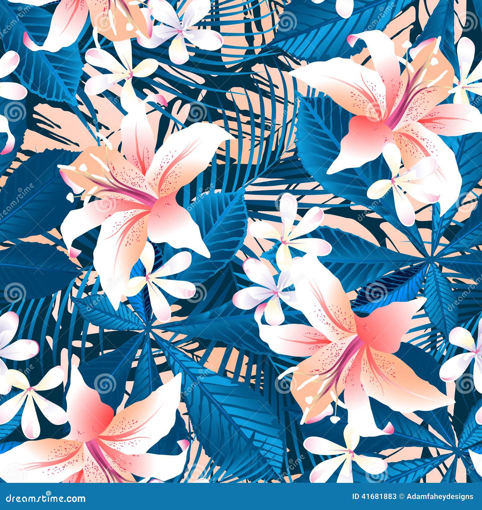 Tropical Hibiscus Floral 6 Seamless Pattern Stock Vector - Illustration ...