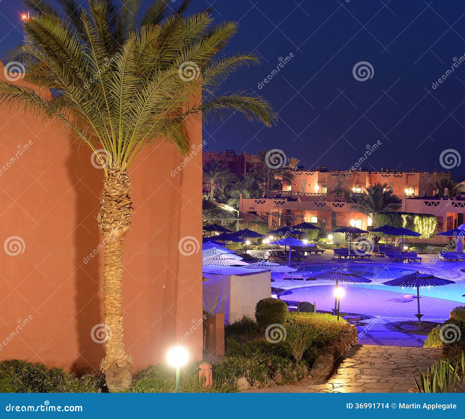 Tropical hotel at night stock photo. Image of light, night - 36991714