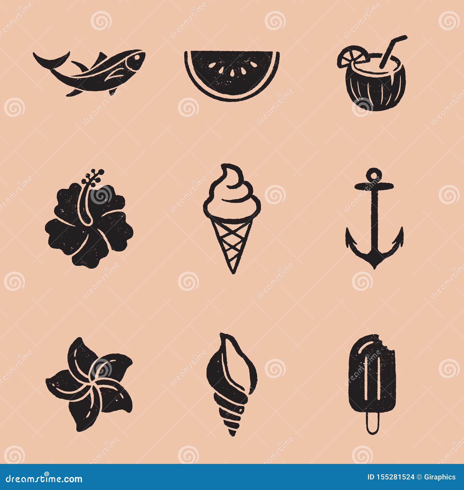 Vintage Tropical Icon Illustrations Stock Vector - Illustration of ...