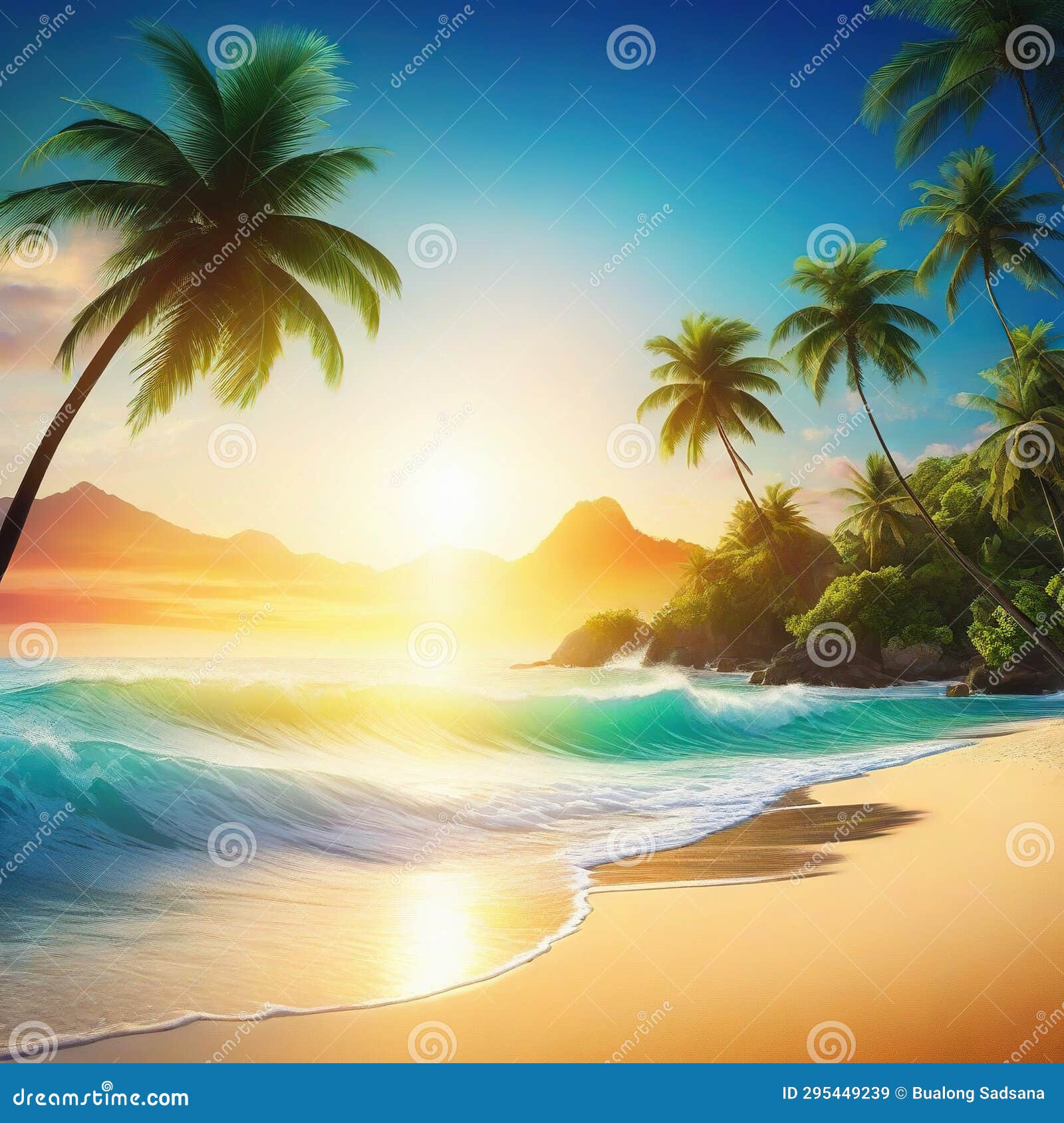 Tropical Island Beach with Palm Trees and Good Reference for Stock ...