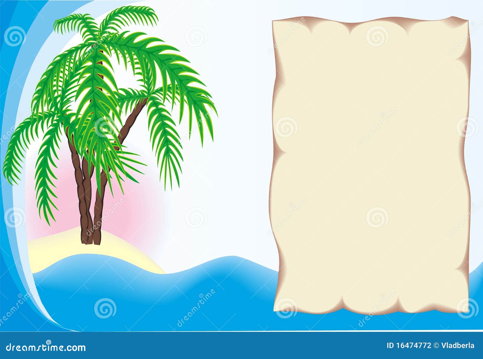Tropical island with frame stock illustration. Illustration of waves ...