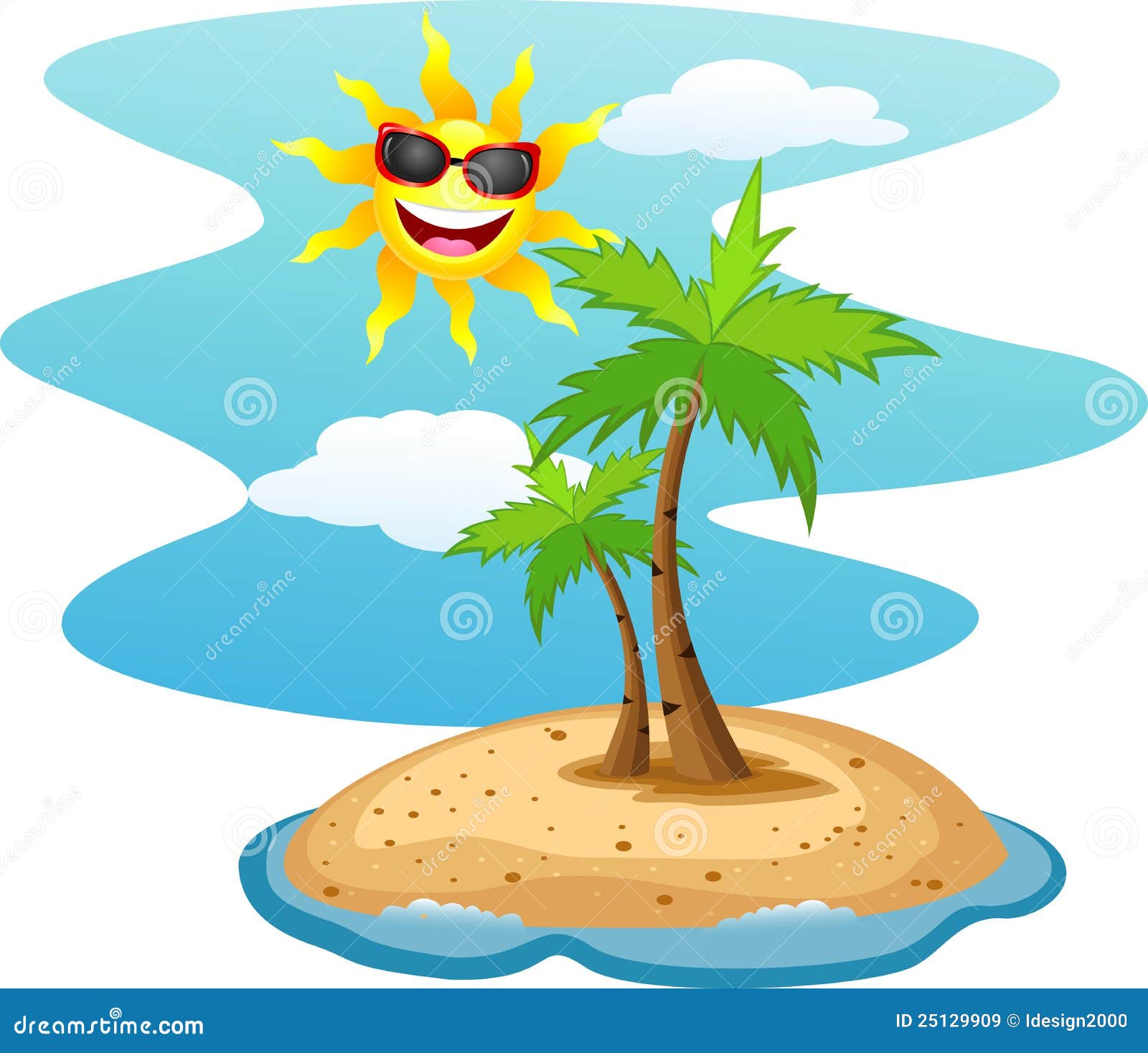 Tropical Island with Funny Sun Character Stock Vector - Illustration of ...
