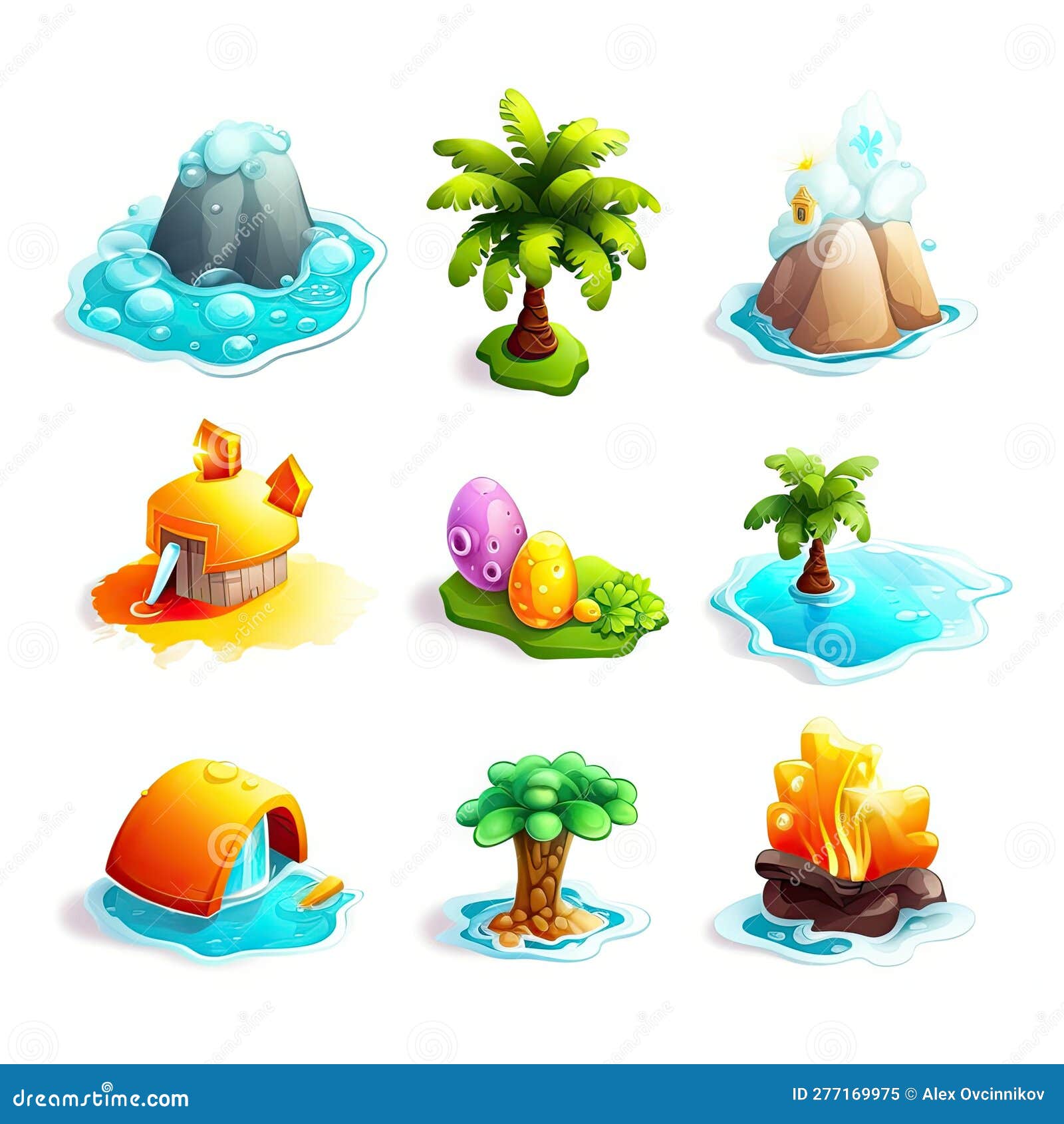 Tropical Island Icons for Game Assets. Stock Illustration ...