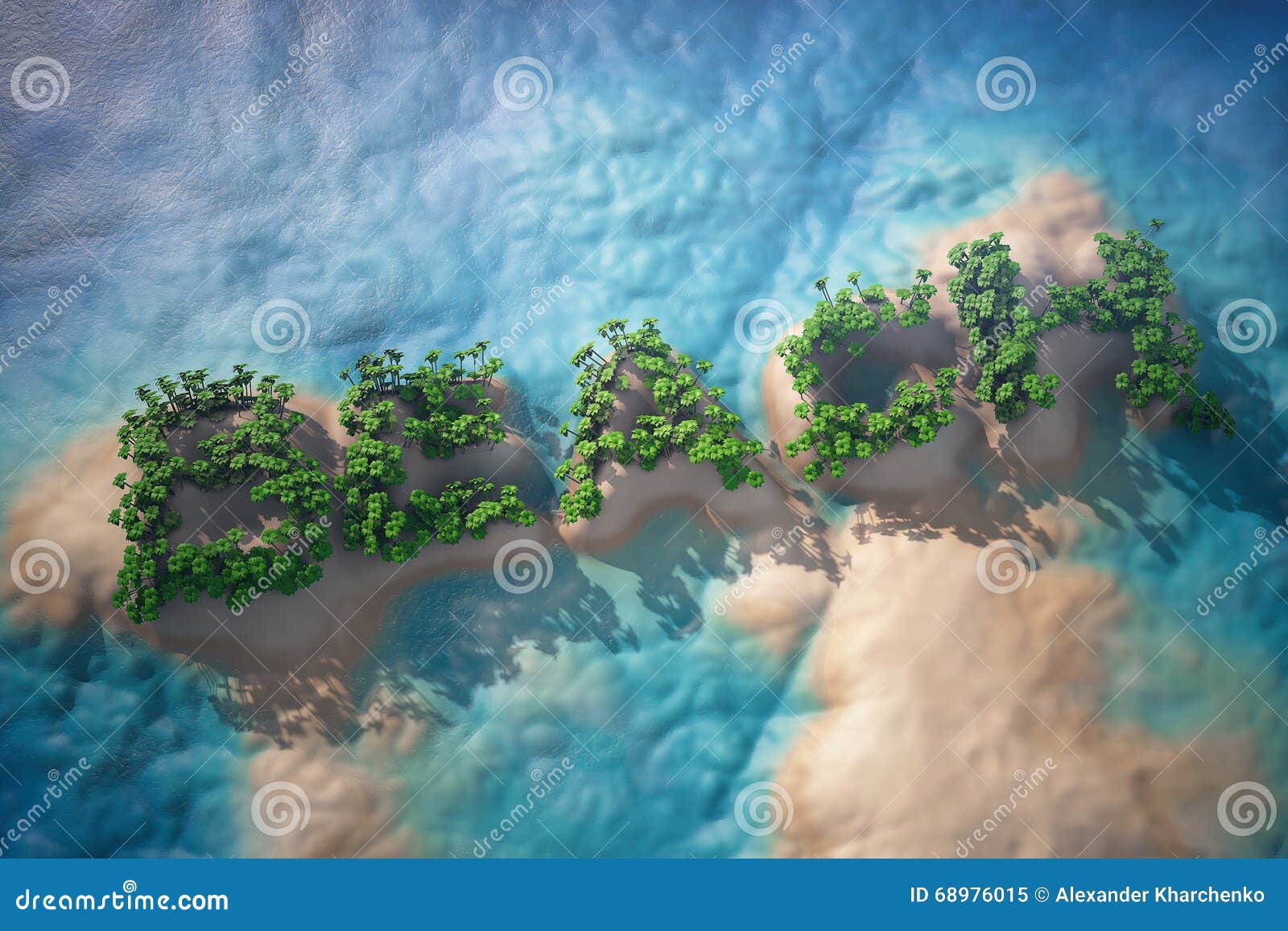 Tropical Island in Ocean with Trees As Beach Sign Stock Image - Image ...