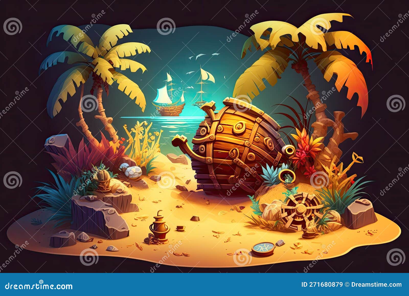 A Tropical Island with Pirate Loot. the First Digital Painting Created ...
