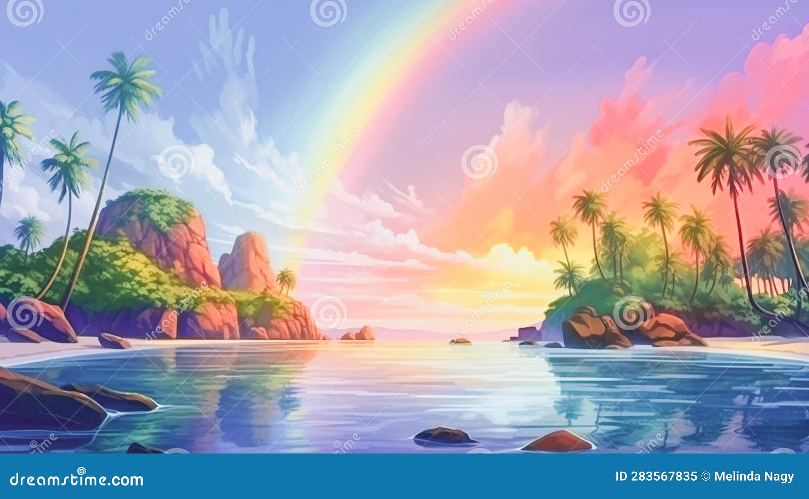 Tropical Island with Rainbow and Unspoilt Beach Generative AI Stock ...