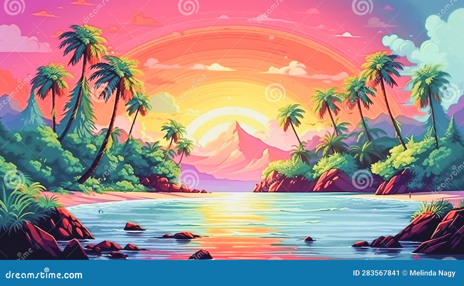 Tropical Island with Rainbow and Unspoilt Beach Generative AI Stock ...