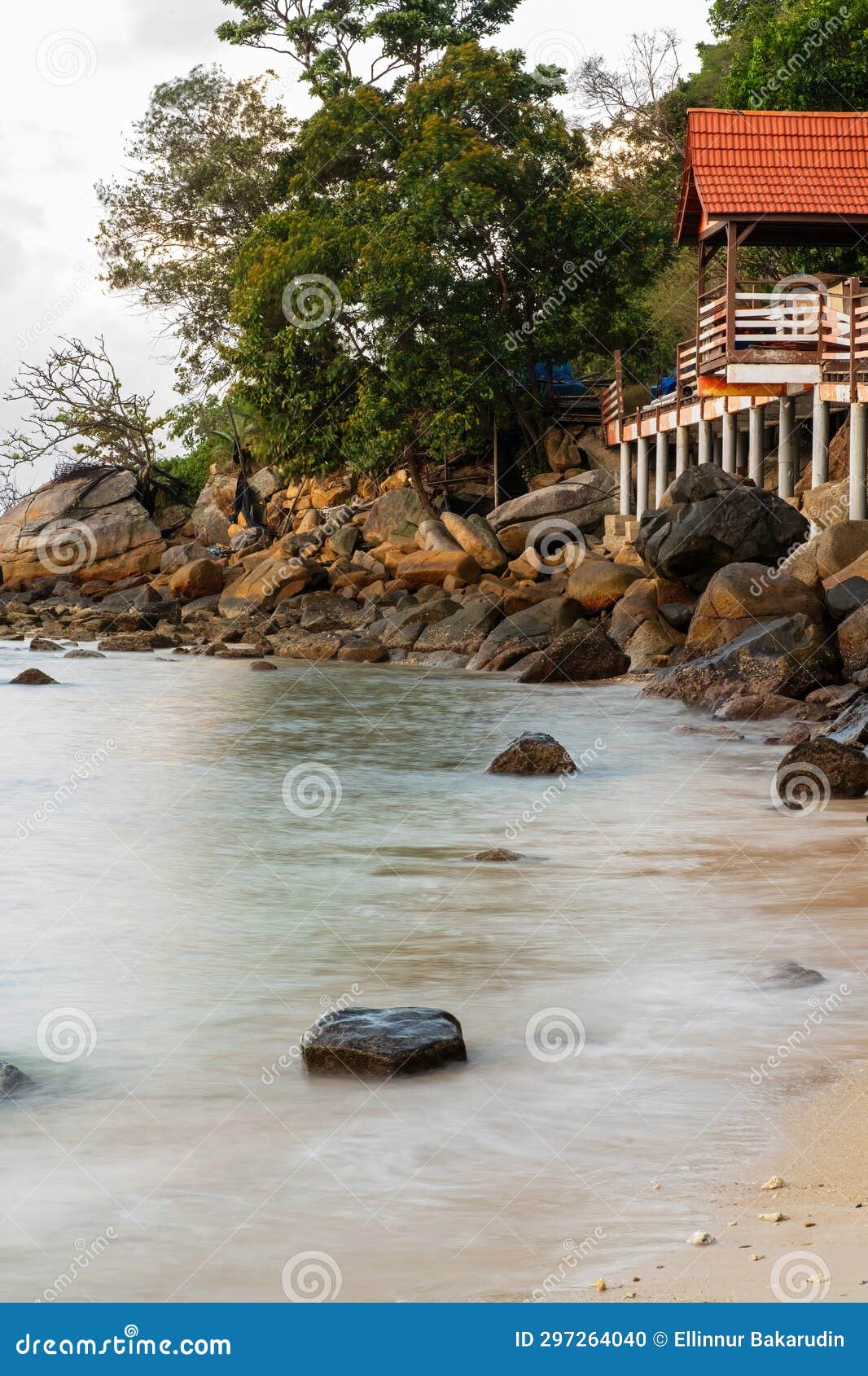On a Tropical Island, Rocks by the Beach. Long Exposure Stock Photo ...