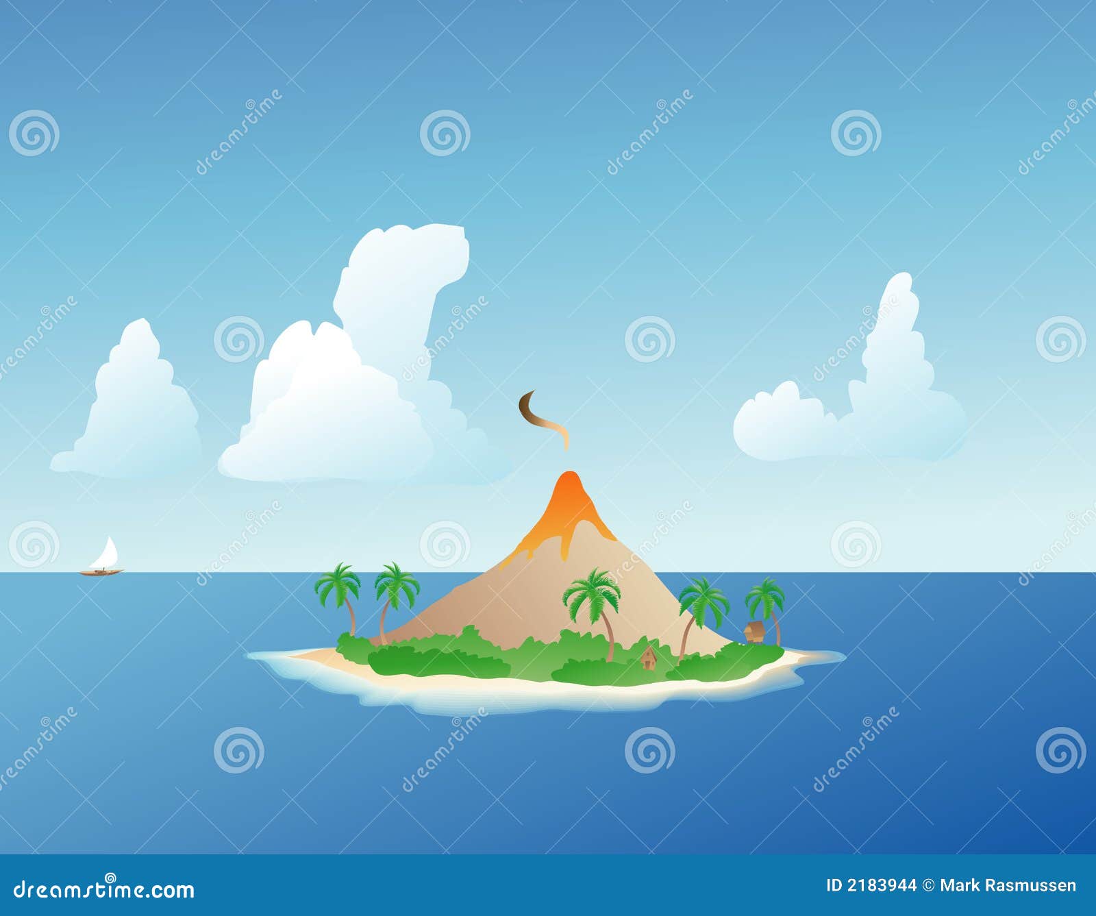 Cartoon Volcano Island
