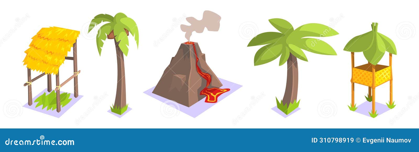 Tropical Jungle Landscape Design Element for Computer Game Vector Set ...