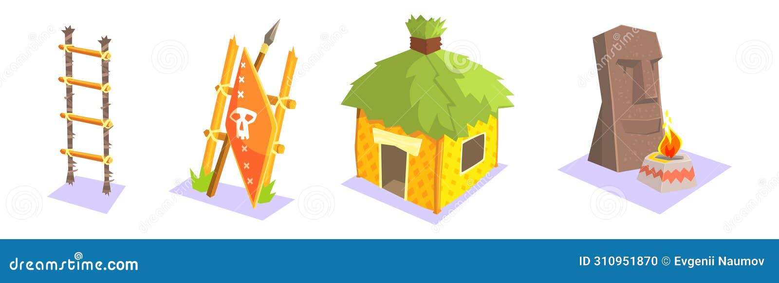 Tropical Jungle Landscape Design Element for Computer Game Vector Set ...