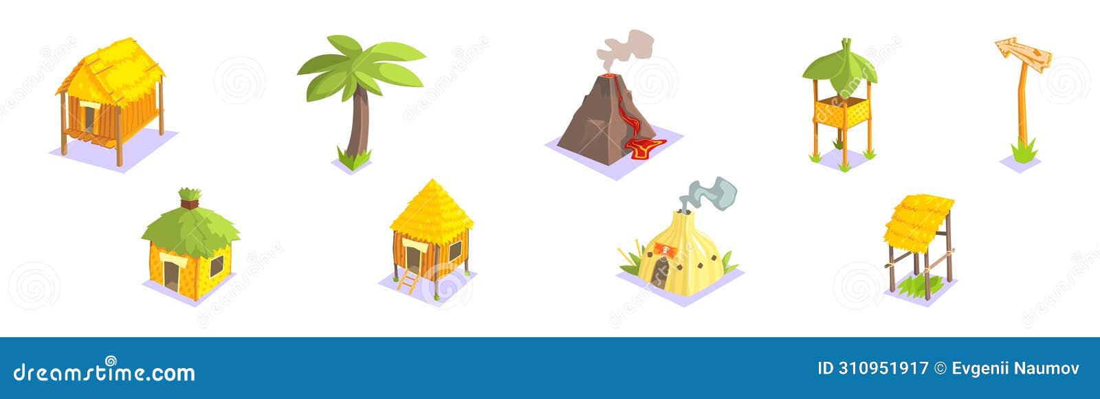 Tropical Jungle Landscape Design Element for Computer Game Vector Set ...