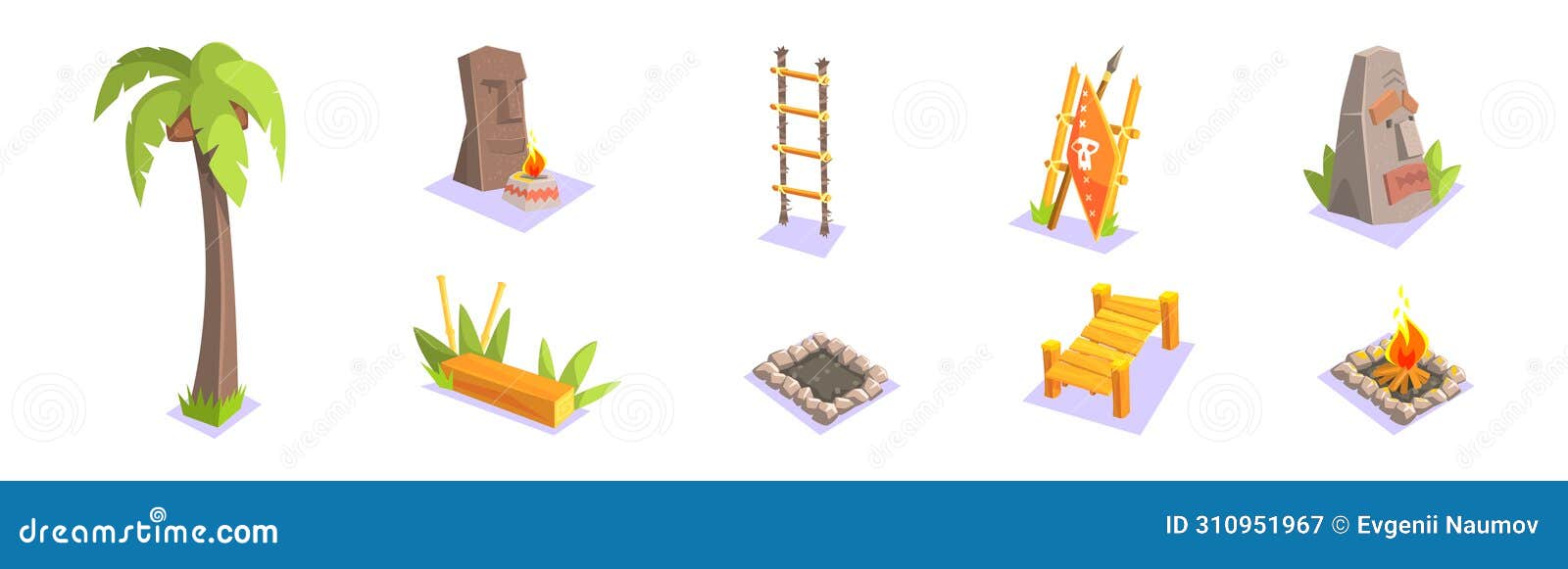 Tropical Jungle Landscape Design Element for Computer Game Vector Set ...