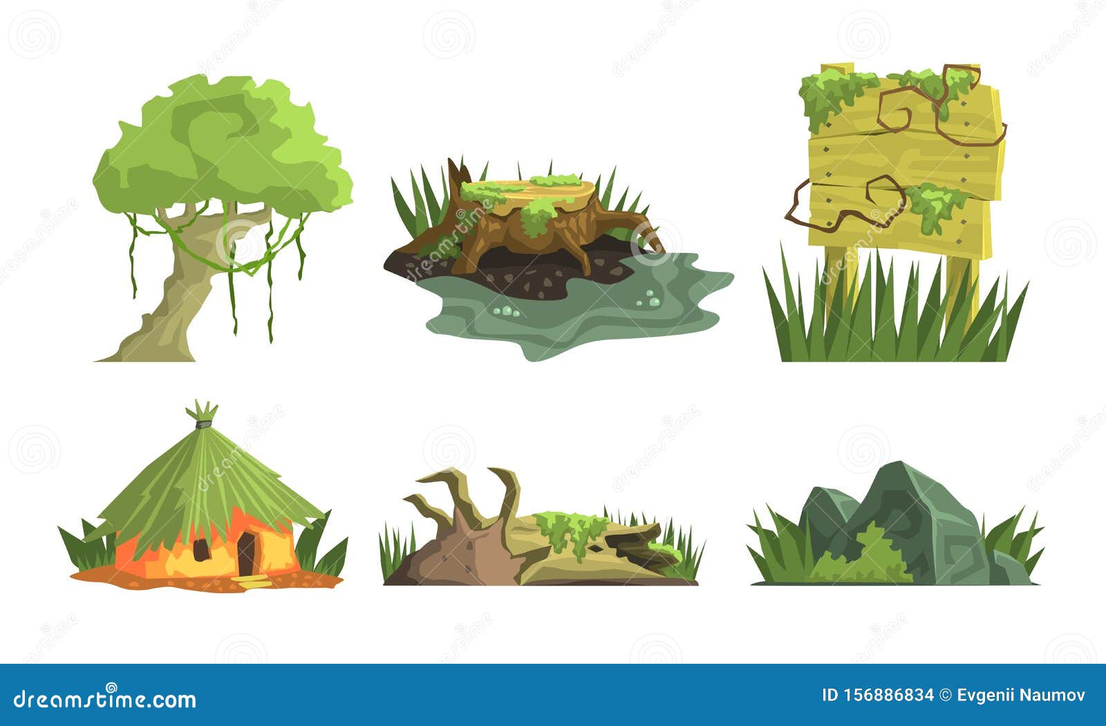Tropical Jungle Landscape Elements Set, User Interface Assets for ...