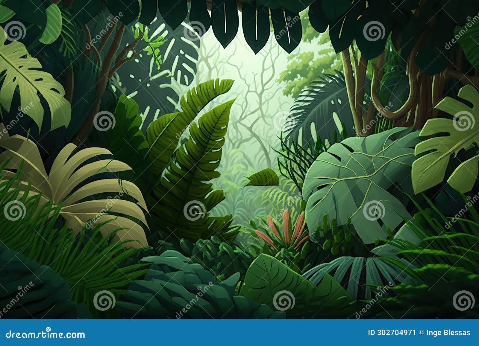 Tropical Jungle with Stylized Plants. Stock Illustration - Illustration ...