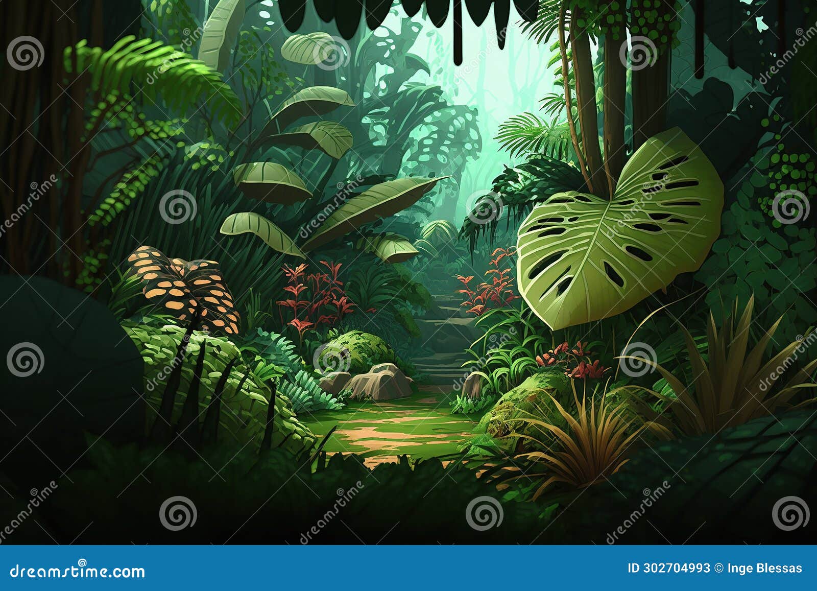 Tropical Jungle with Stylized Plants. Stock Illustration - Illustration ...