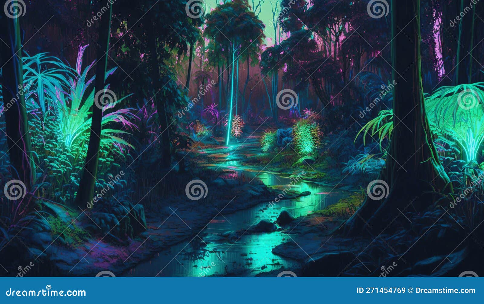 Tropical Jungle in Vibrant Gradient Neon Colors. Synthwave Rain Forest ...