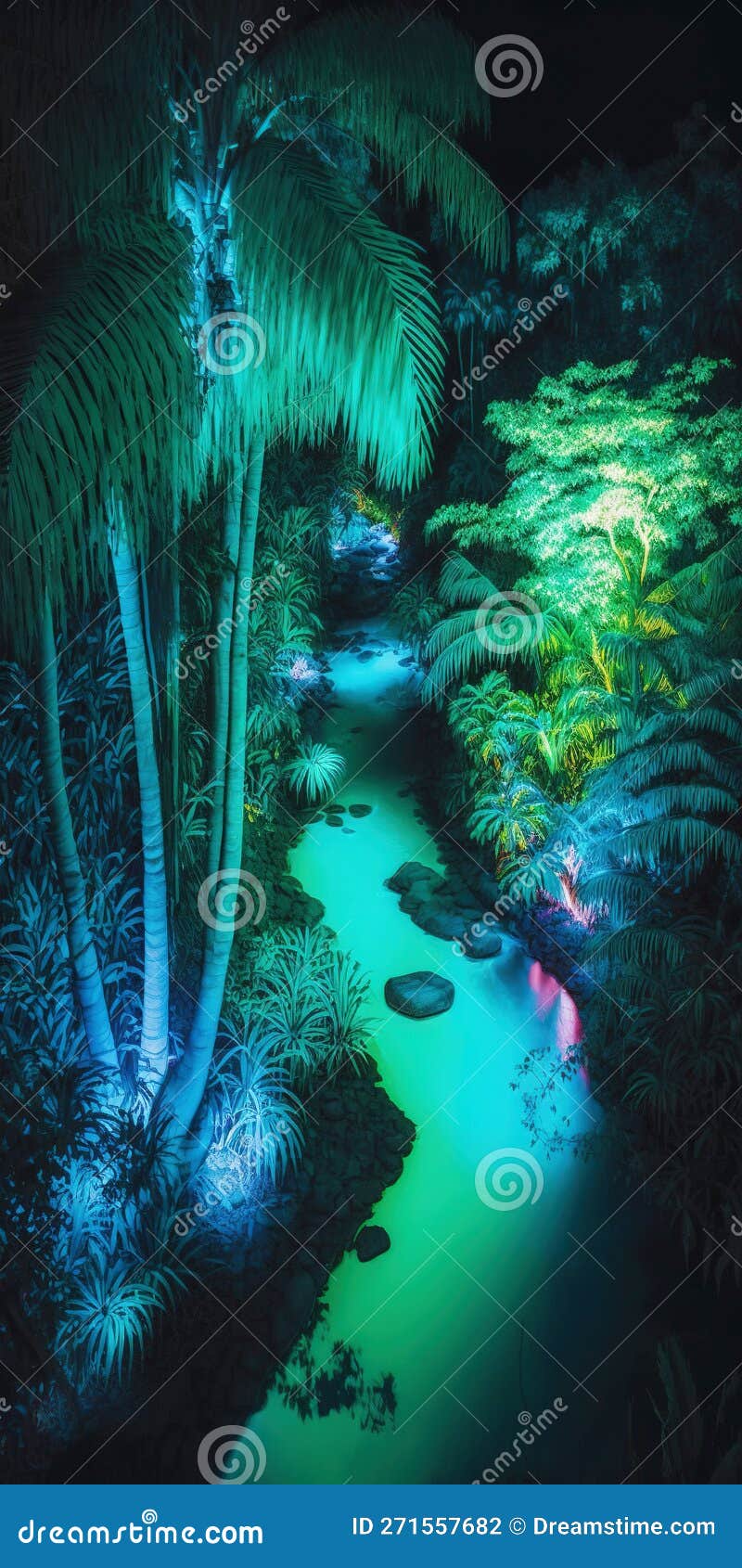 Tropical Jungle in Vibrant Gradient Neon Colors. Synthwave Rain Forest ...