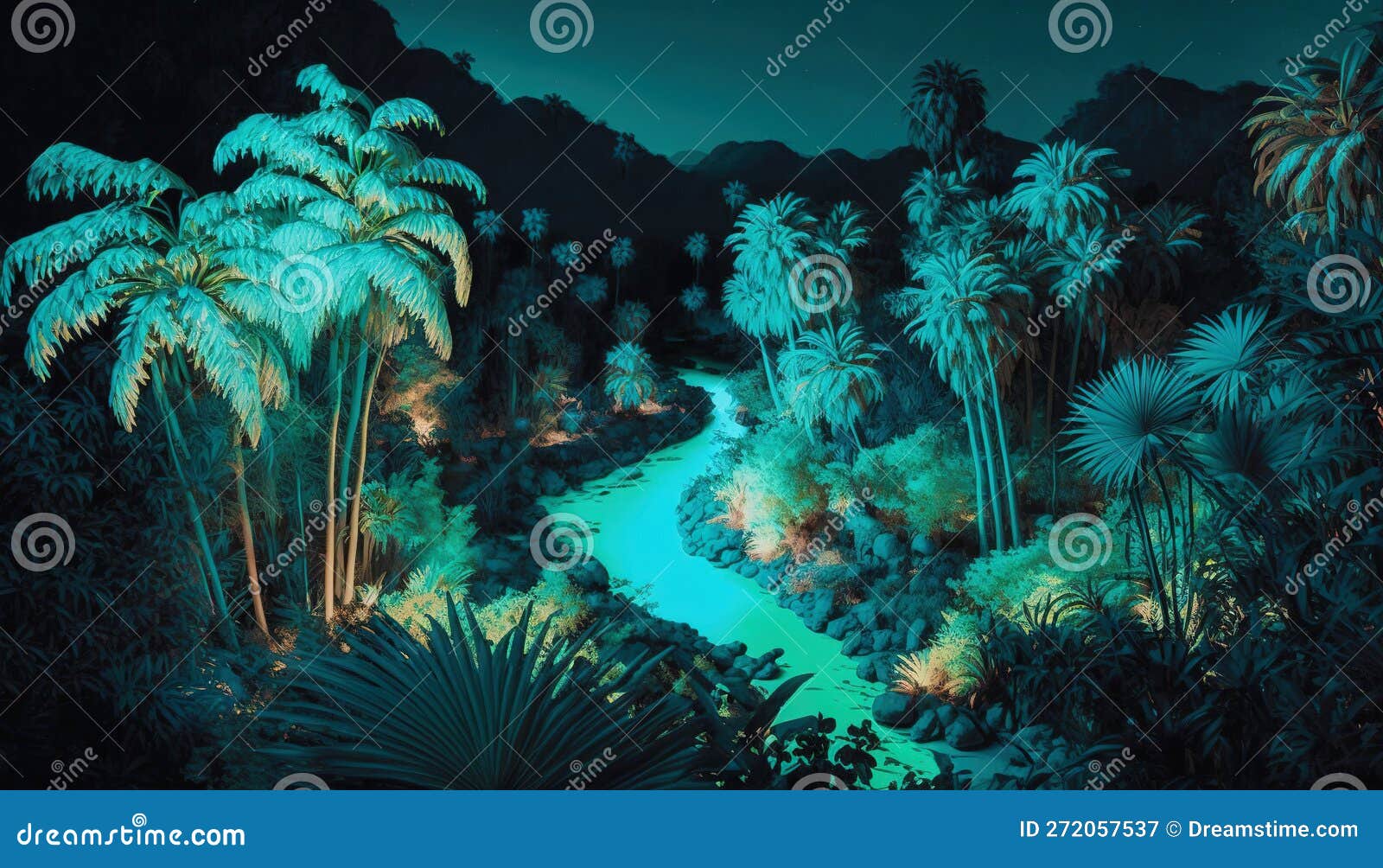 Tropical Jungle in Vibrant Gradient Neon Colors. Synthwave Rain Forest ...