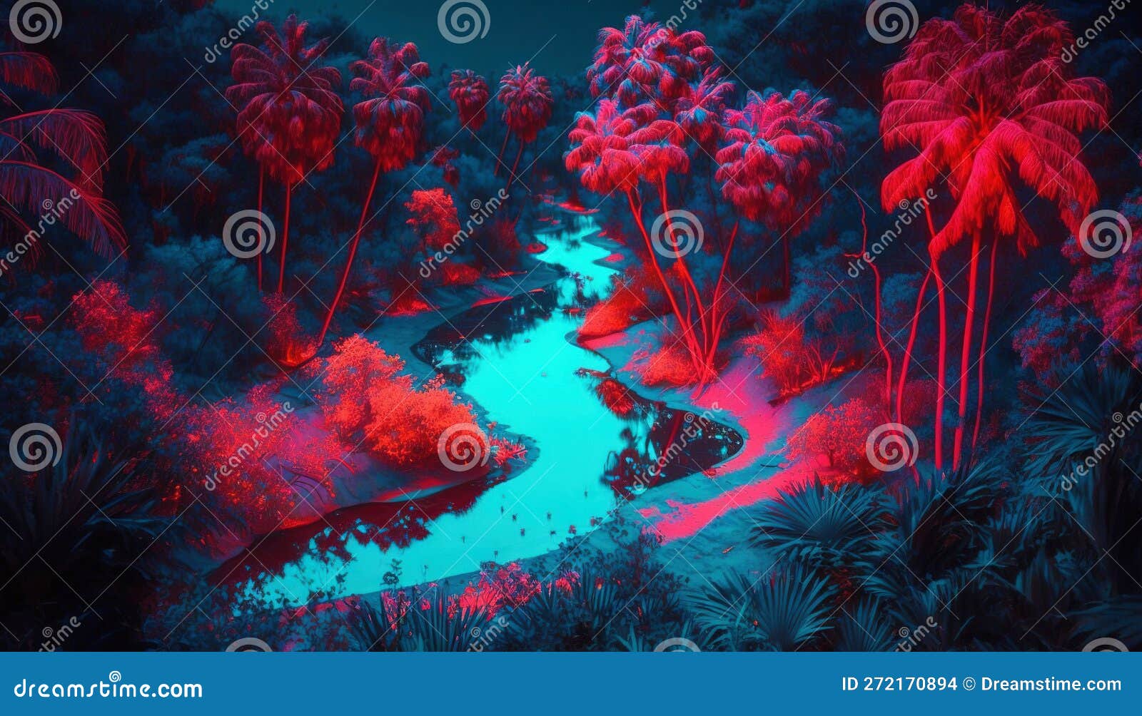 Tropical Jungle in Vibrant Gradient Neon Colors. Synthwave Rain Forest ...