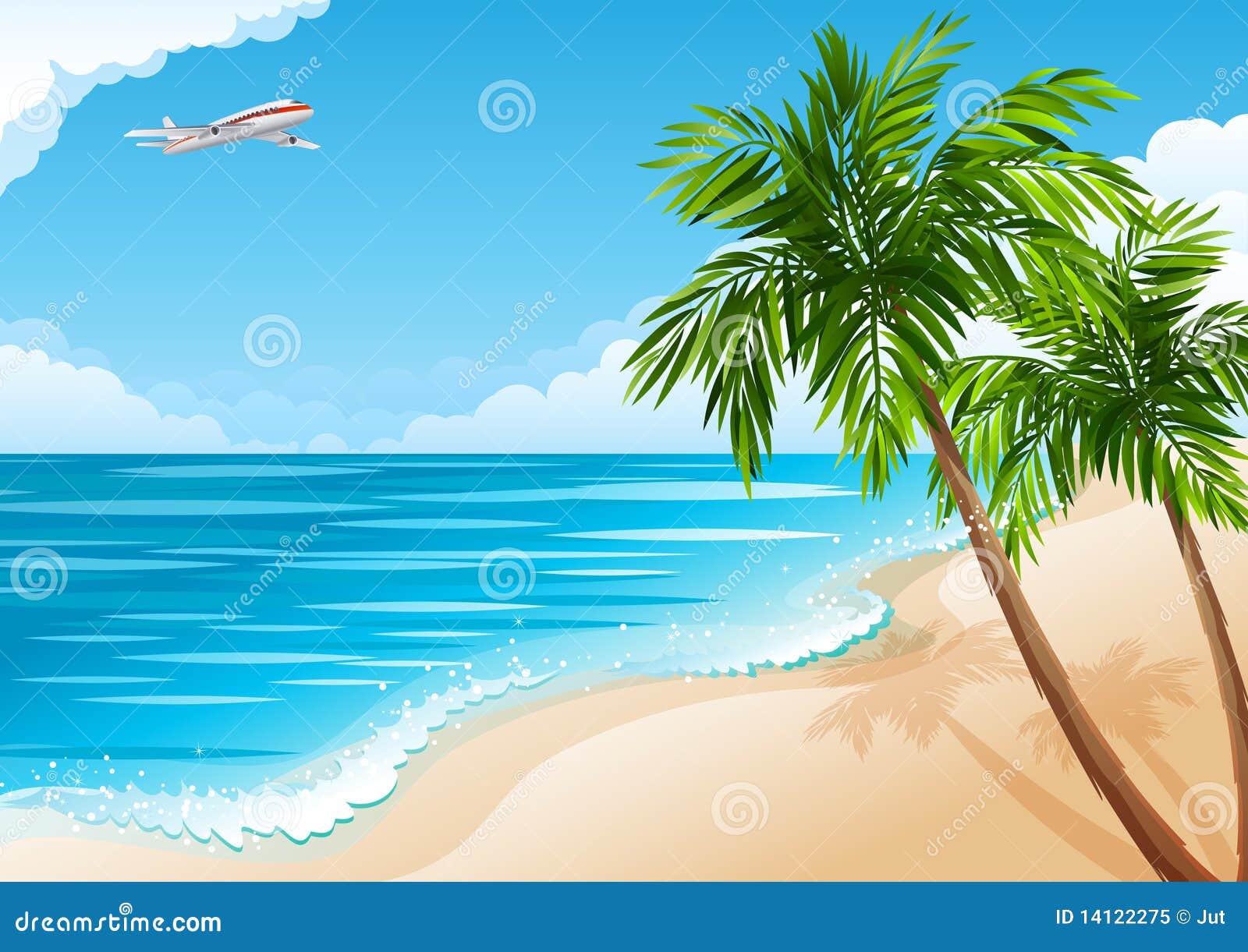 Tropical Landscape With Ocean And Sunset Vector Illustration ...