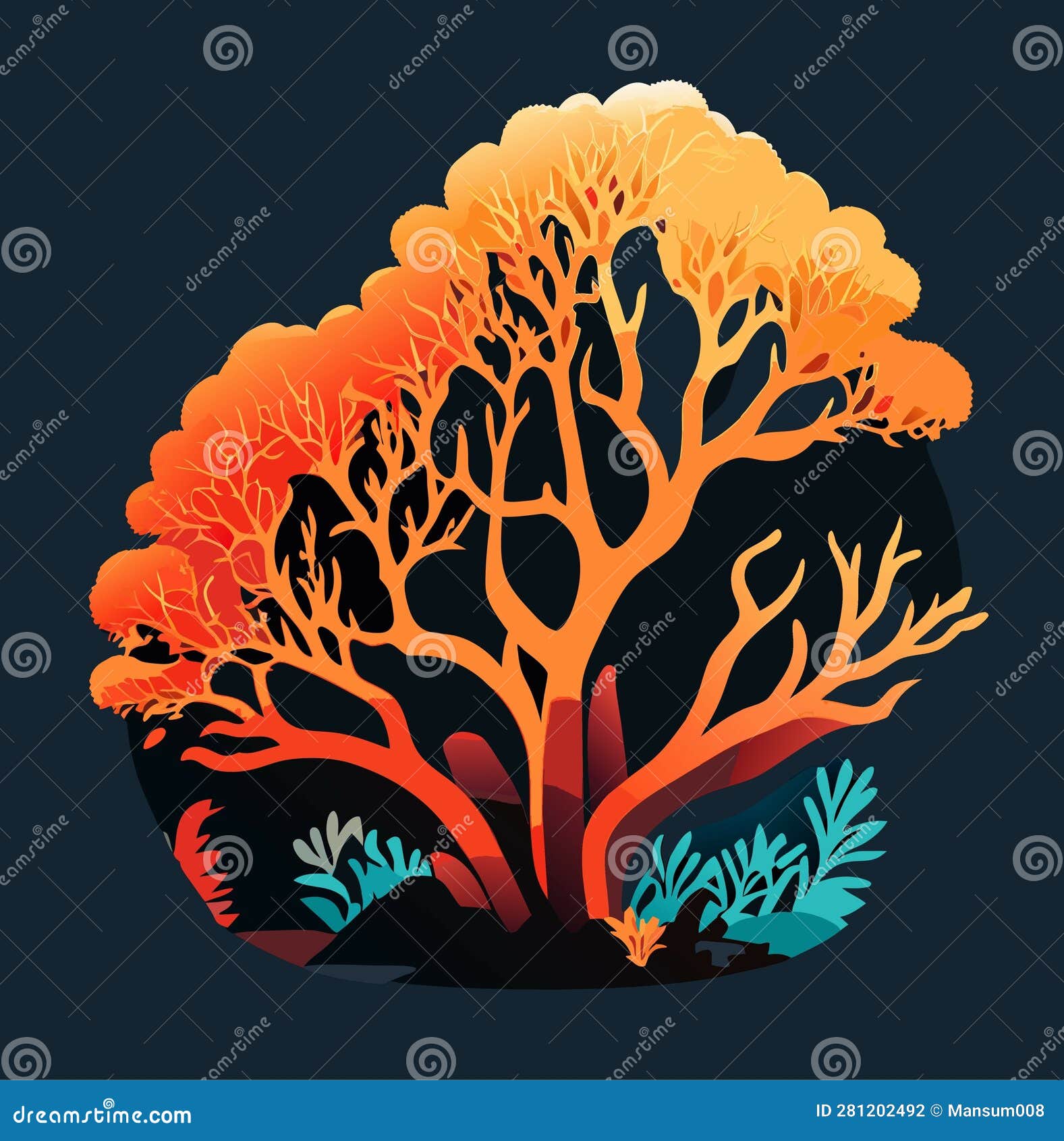 Tropical Landscape with Coral Trees Stock Illustration - Illustration ...