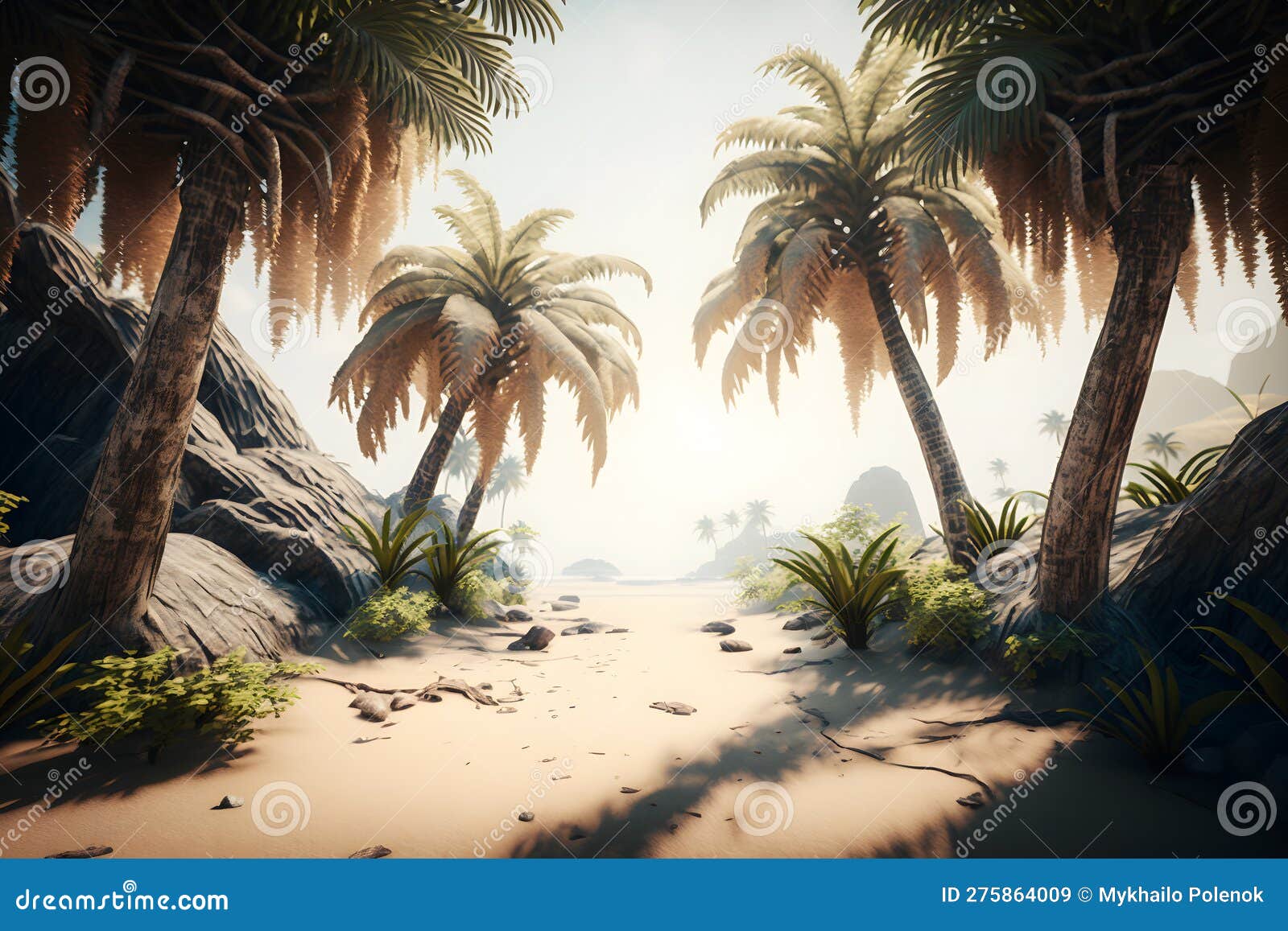 Tropical Landscape with Palm Trees. Neural Network AI Generated Stock ...