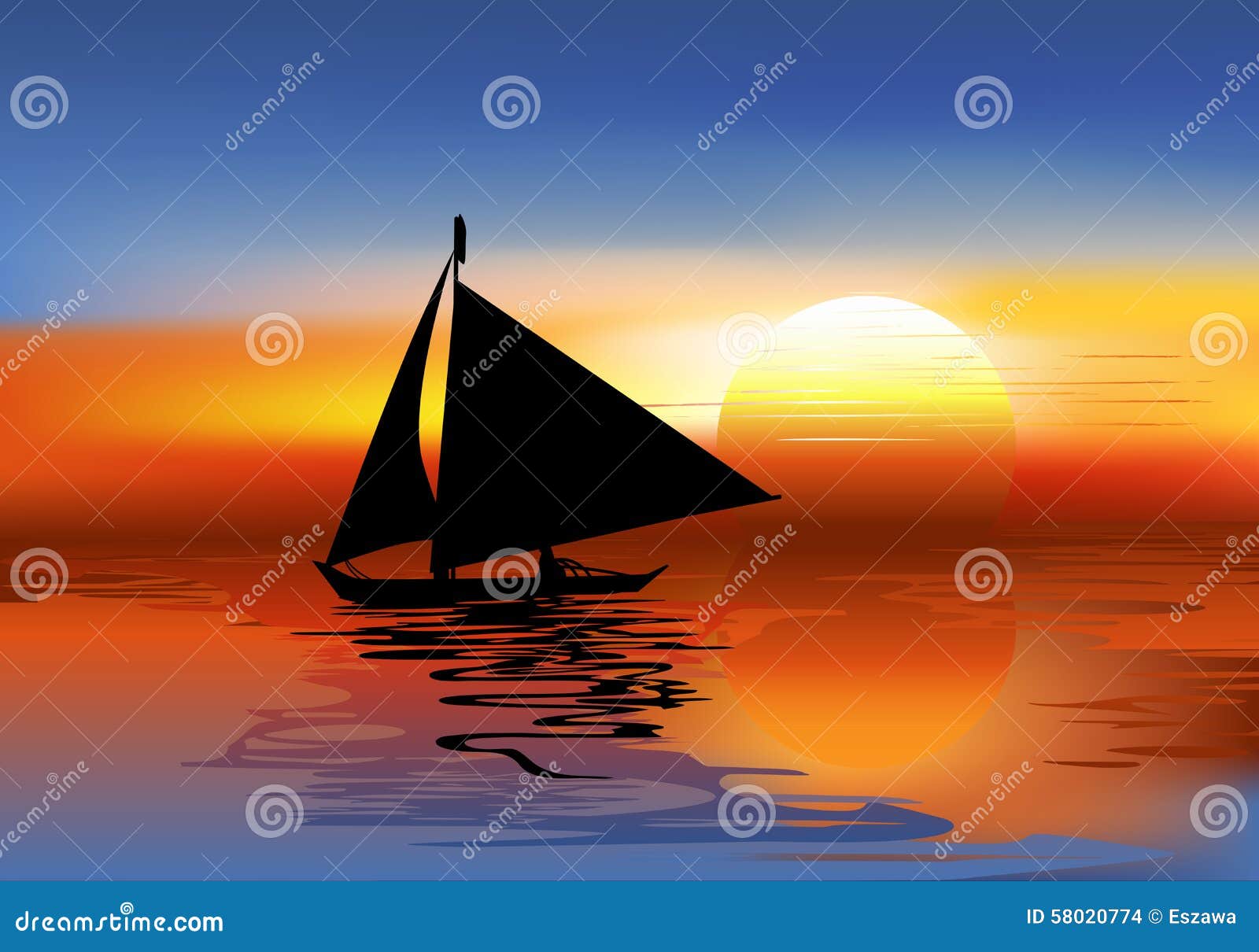 A Tropical Landscape Sunset with a Boat Stock Vector - Illustration of ...