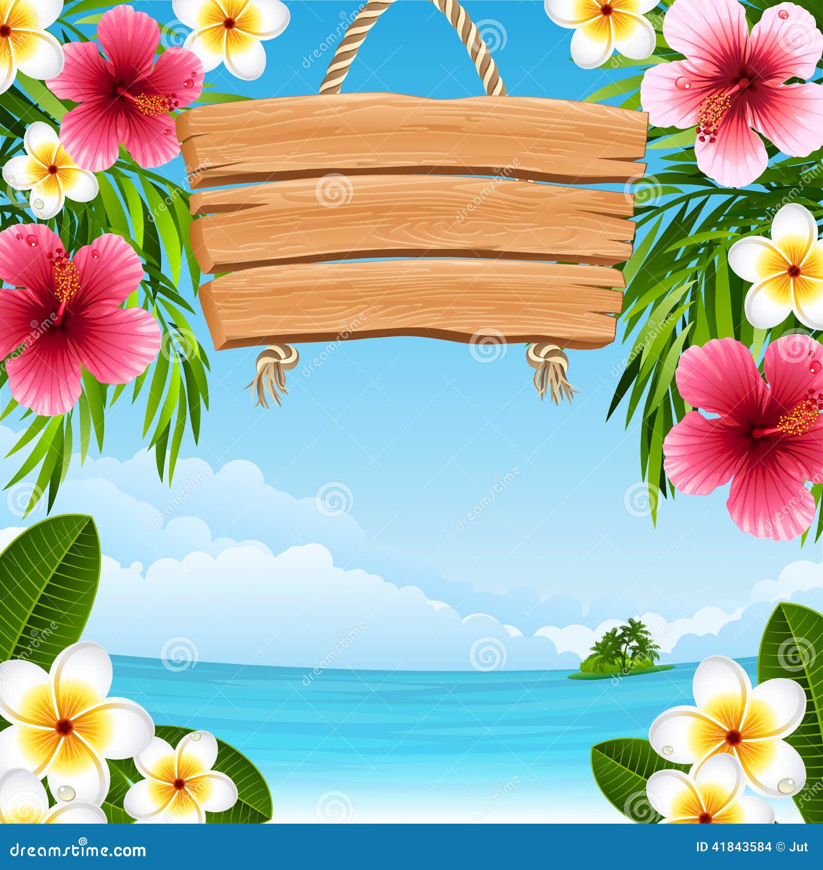 Tropical Landscape With Ocean And Sunset Vector Illustration ...