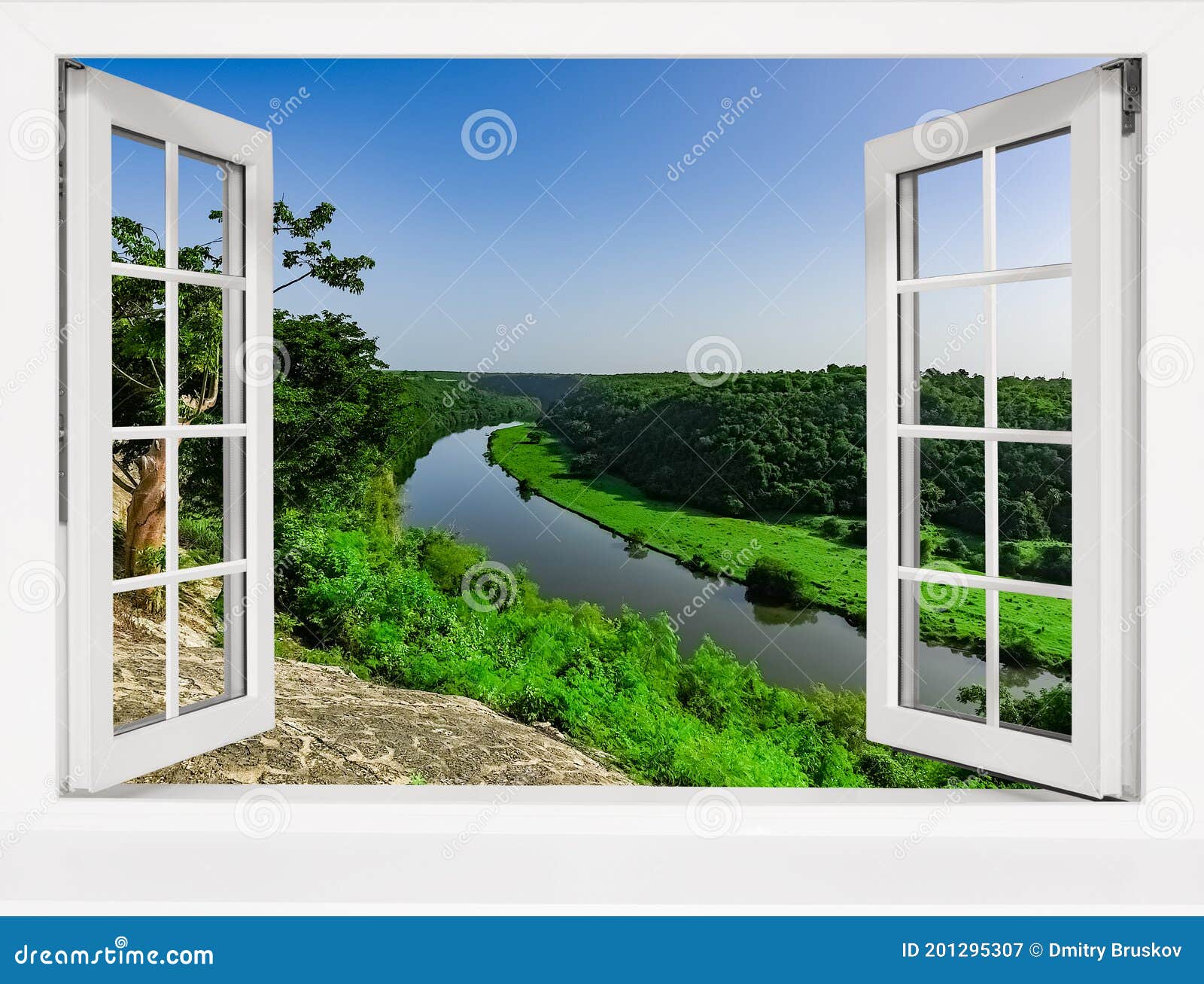 Tropical Landscape View from an Open Window To the River Stock Image ...