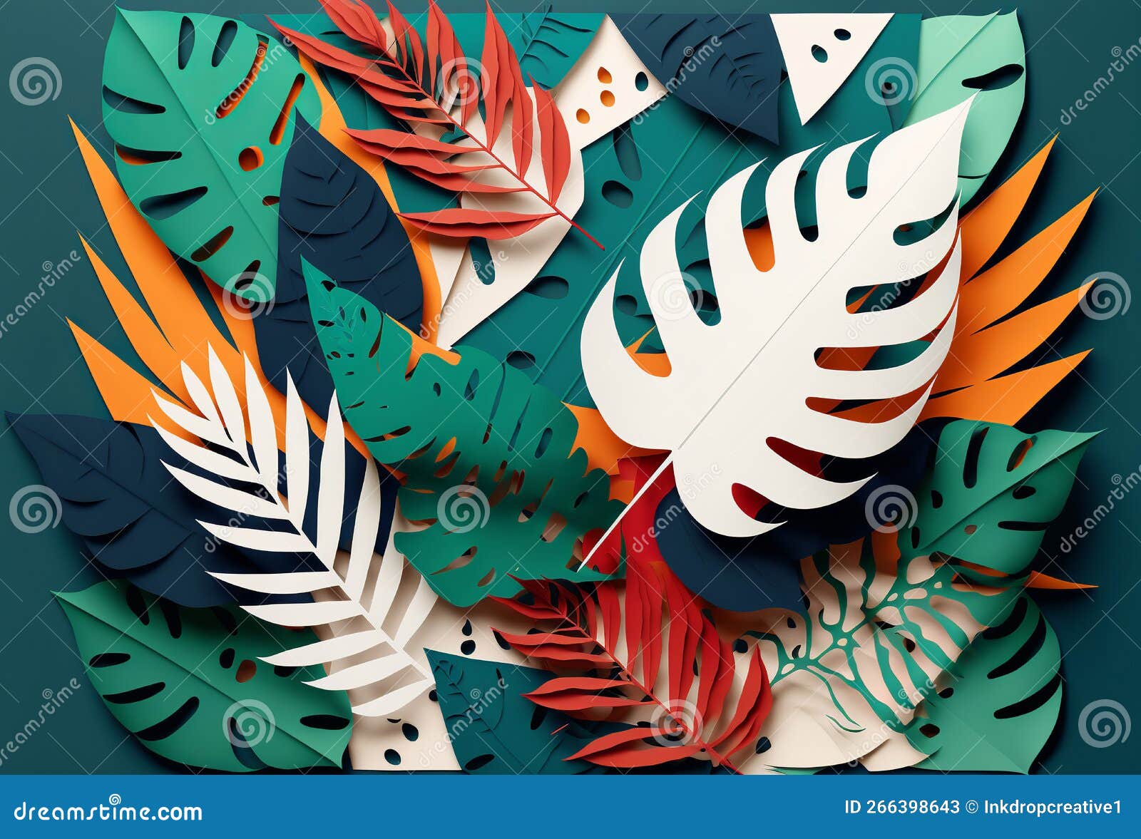 Tropical Leaf Colourful Paper Collage Background. Generative Ai Stock ...