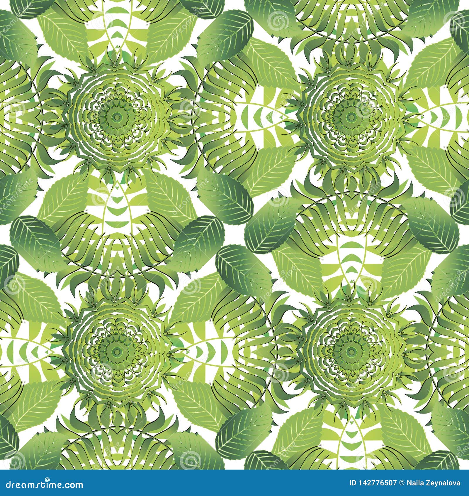 Tropical Leafy Vector Seamless Pattern Green Palm Leaves And Branches