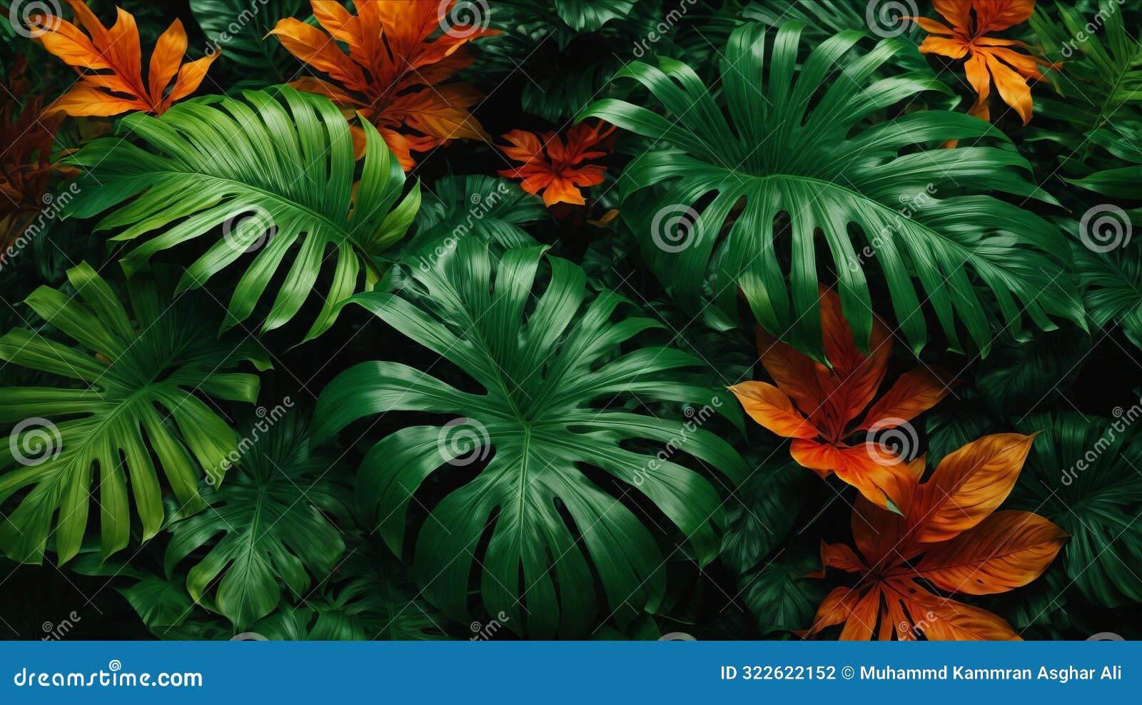 Tropical Leaves Background, Banner with Green Floral Pattern ...