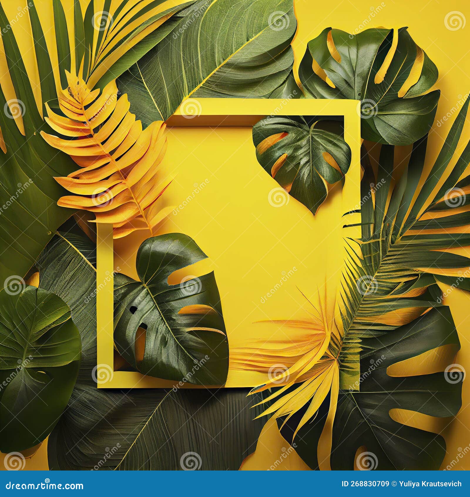 Tropical Leaves Background, Frame. Generative AI Stock Illustration ...