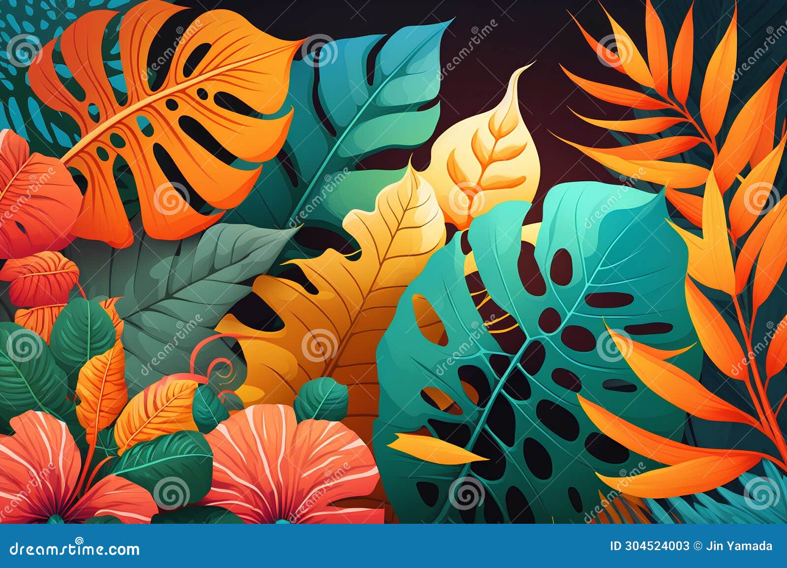 Tropical Leaves Background. Vector Illustration in Flat Cartoon Style ...