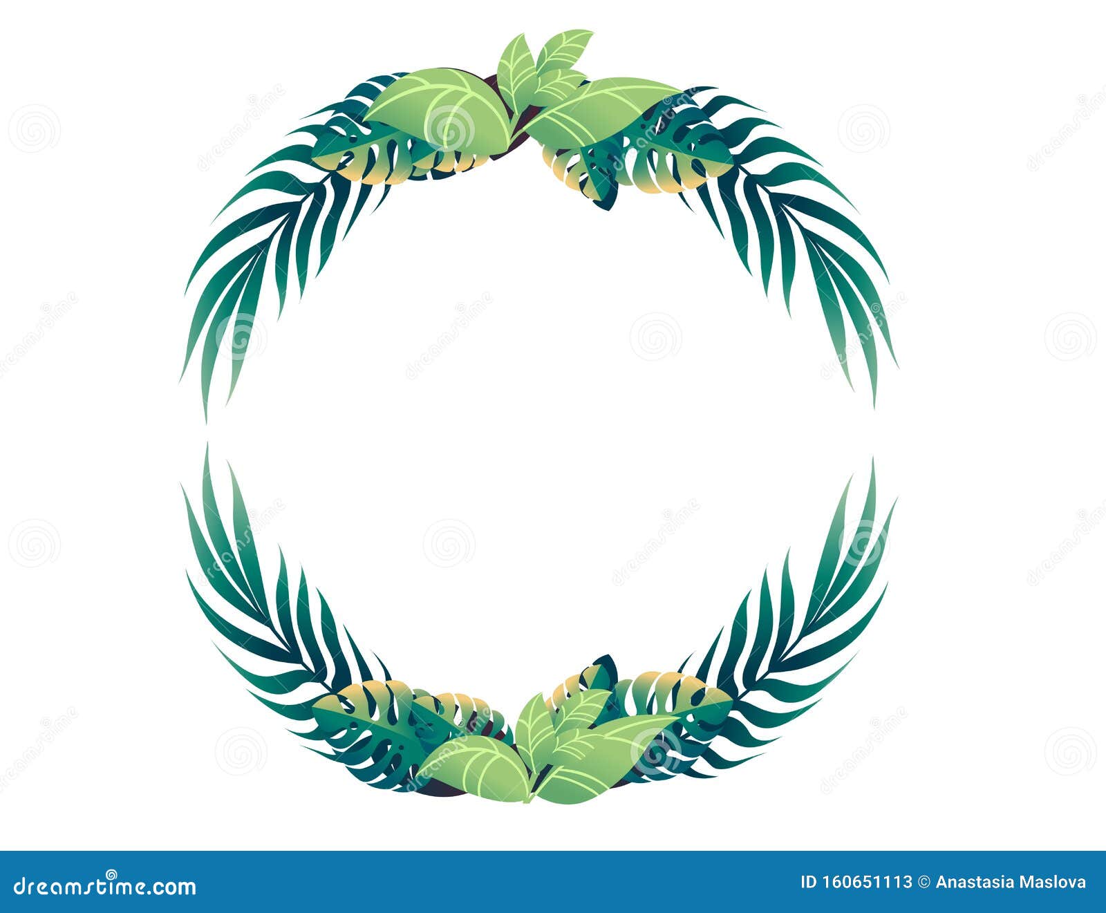 Tropical Leaves in Circle Floral Design Frame Concept Flat Vector ...