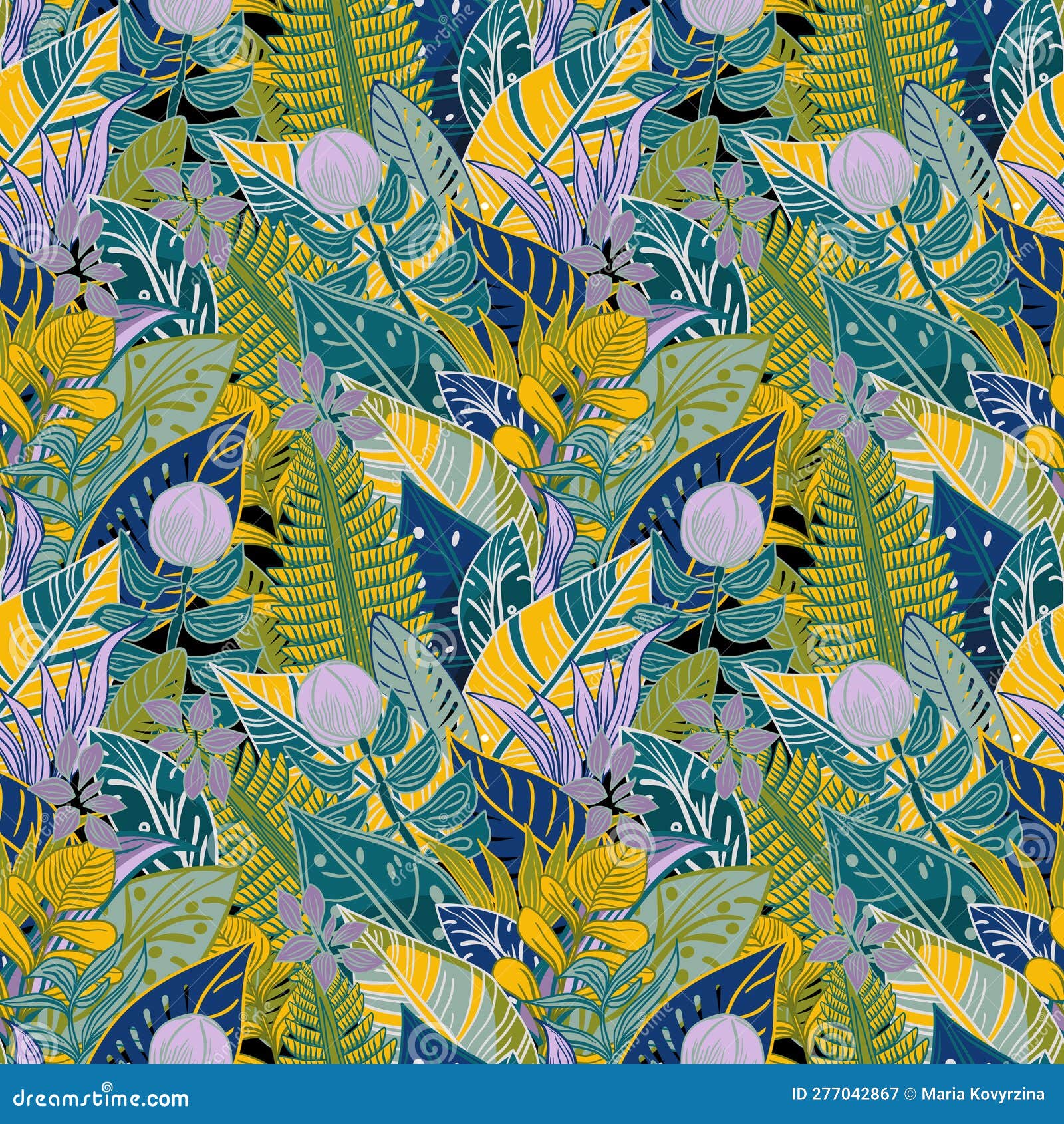 Tropical Leaves and Flowers Vector Pattern Stock Vector - Illustration ...