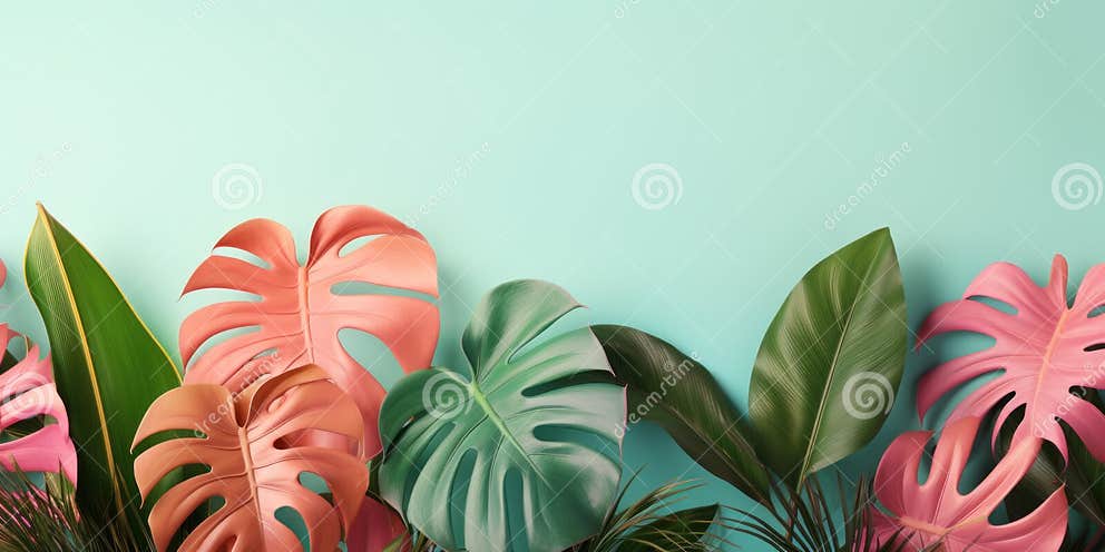 Tropical Leaves Pattern Foliage, Monstera Leaves Frame Layout ...