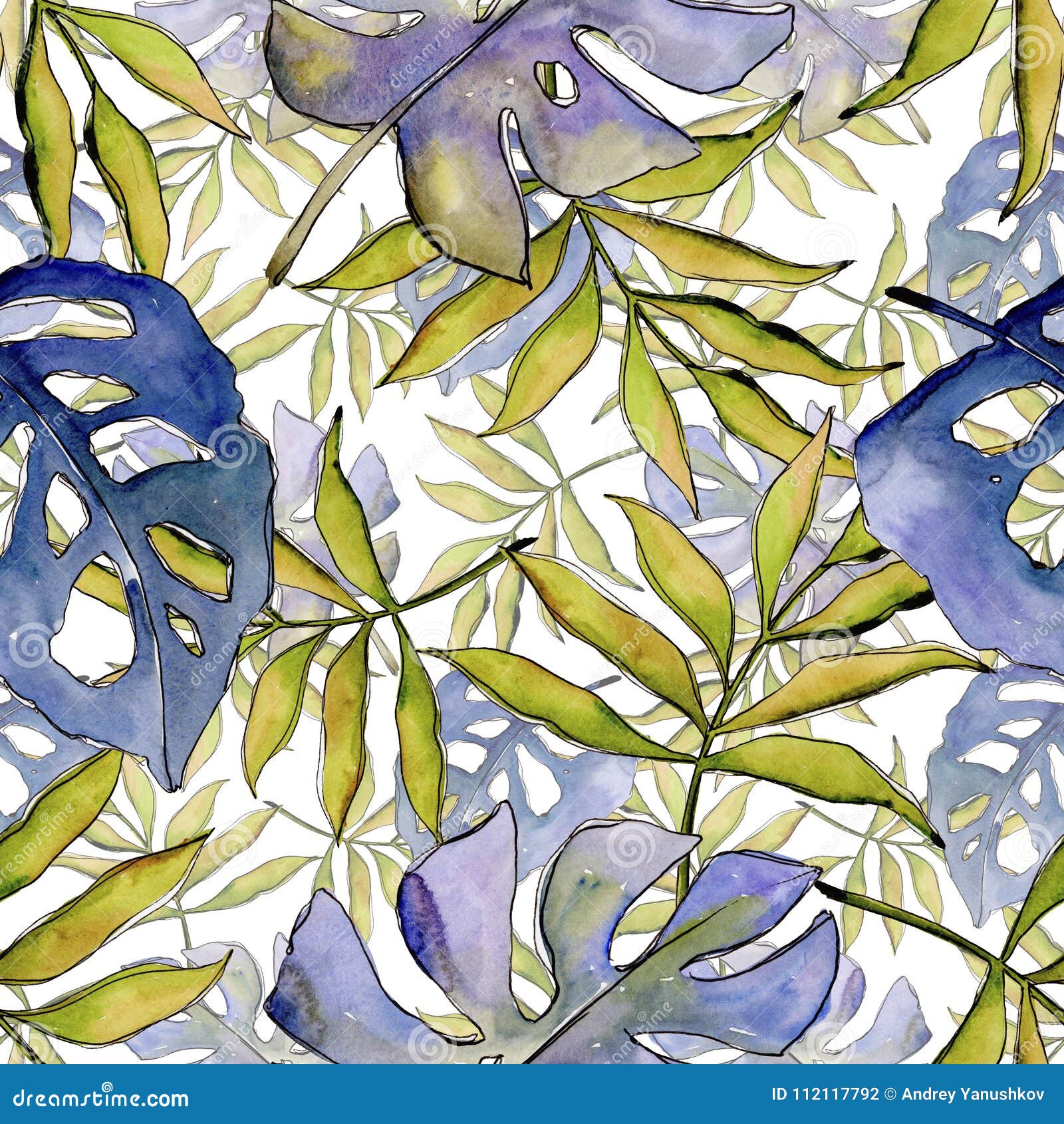 Tropical Leaves Pattern in a Watercolor Style. Stock Illustration ...
