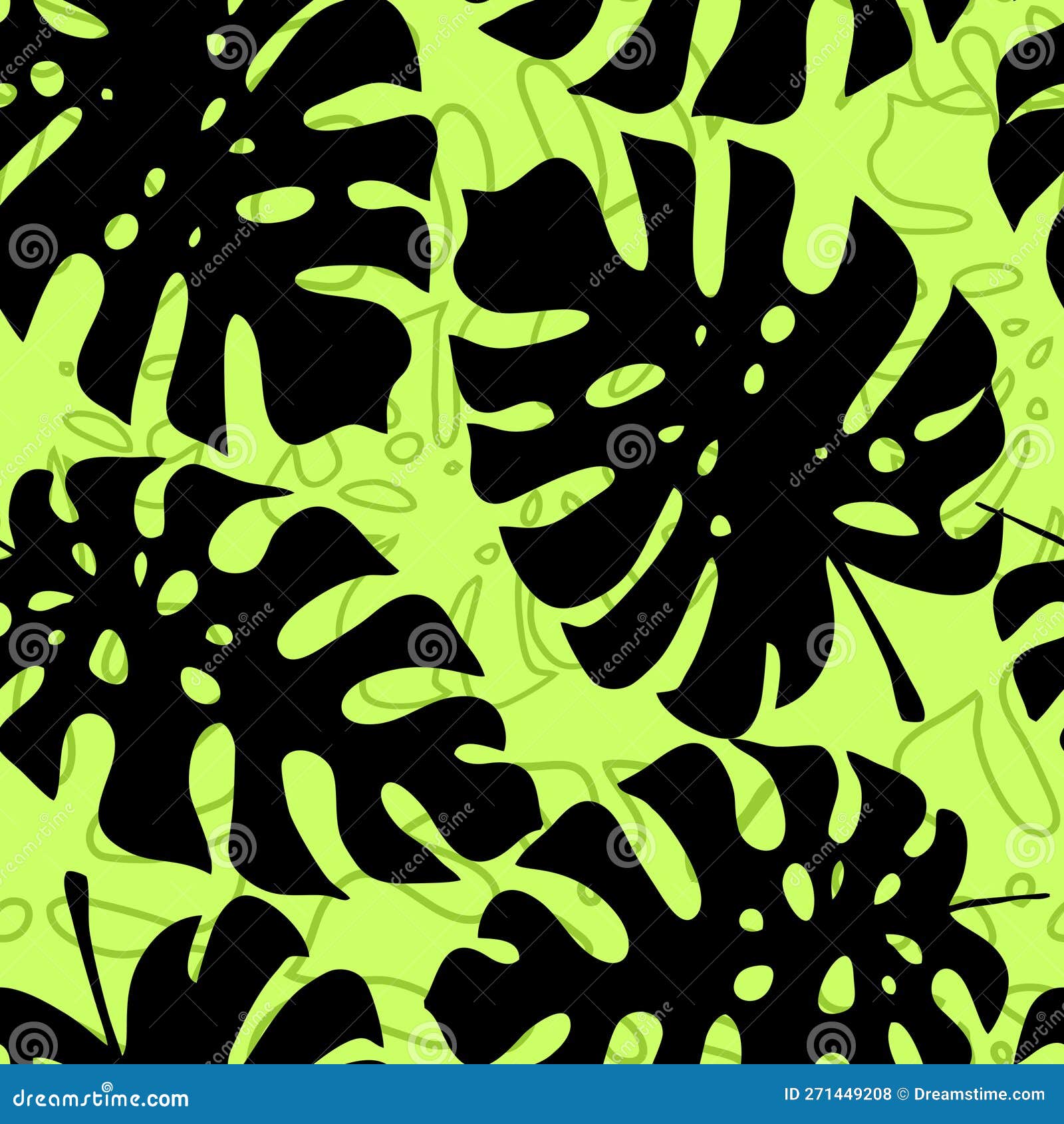 Tropical Leaves Seamless Black and Green Pattern, Texture Stock ...