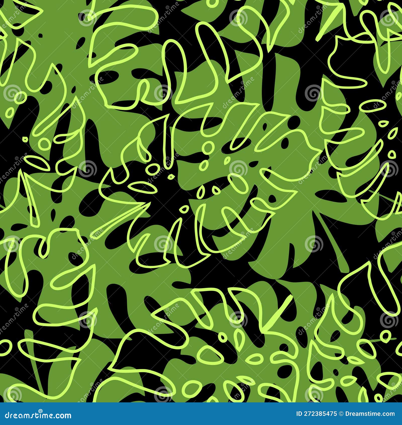 Tropical Leaves Seamless Black and Green Pattern, Texture Stock ...