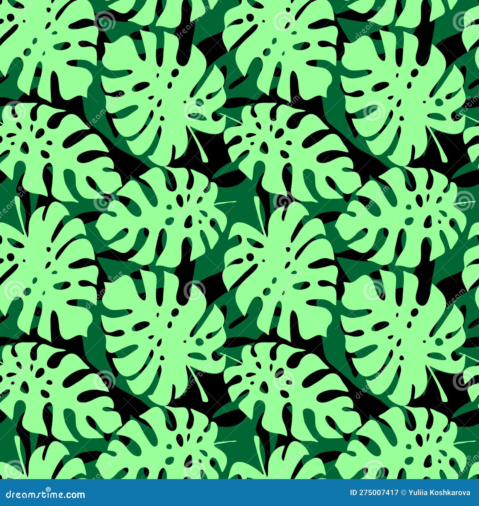 Tropical Leaves Seamless Black and Green Pattern, Texture Stock ...