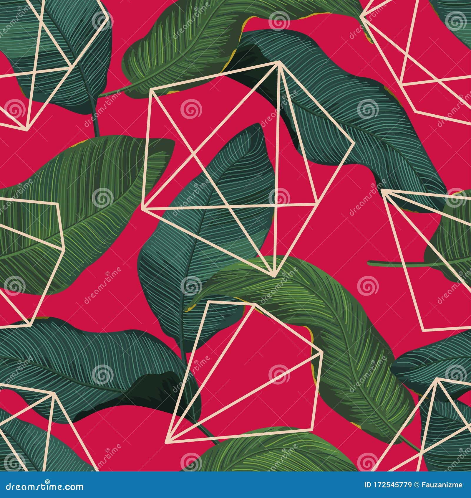 Tropical Leaves Seamless Pattern with Abstract Geometric Line Stock ...