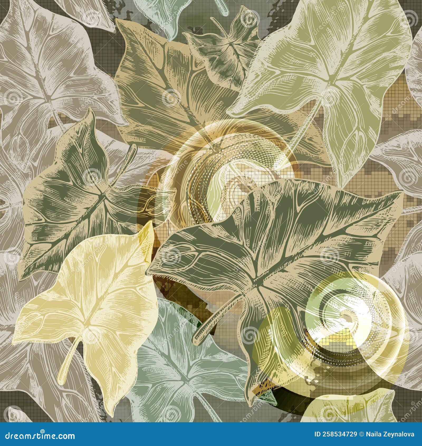 Tropical Leaves Seamless Pattern. Abstract Ornamental Leafy Background ...