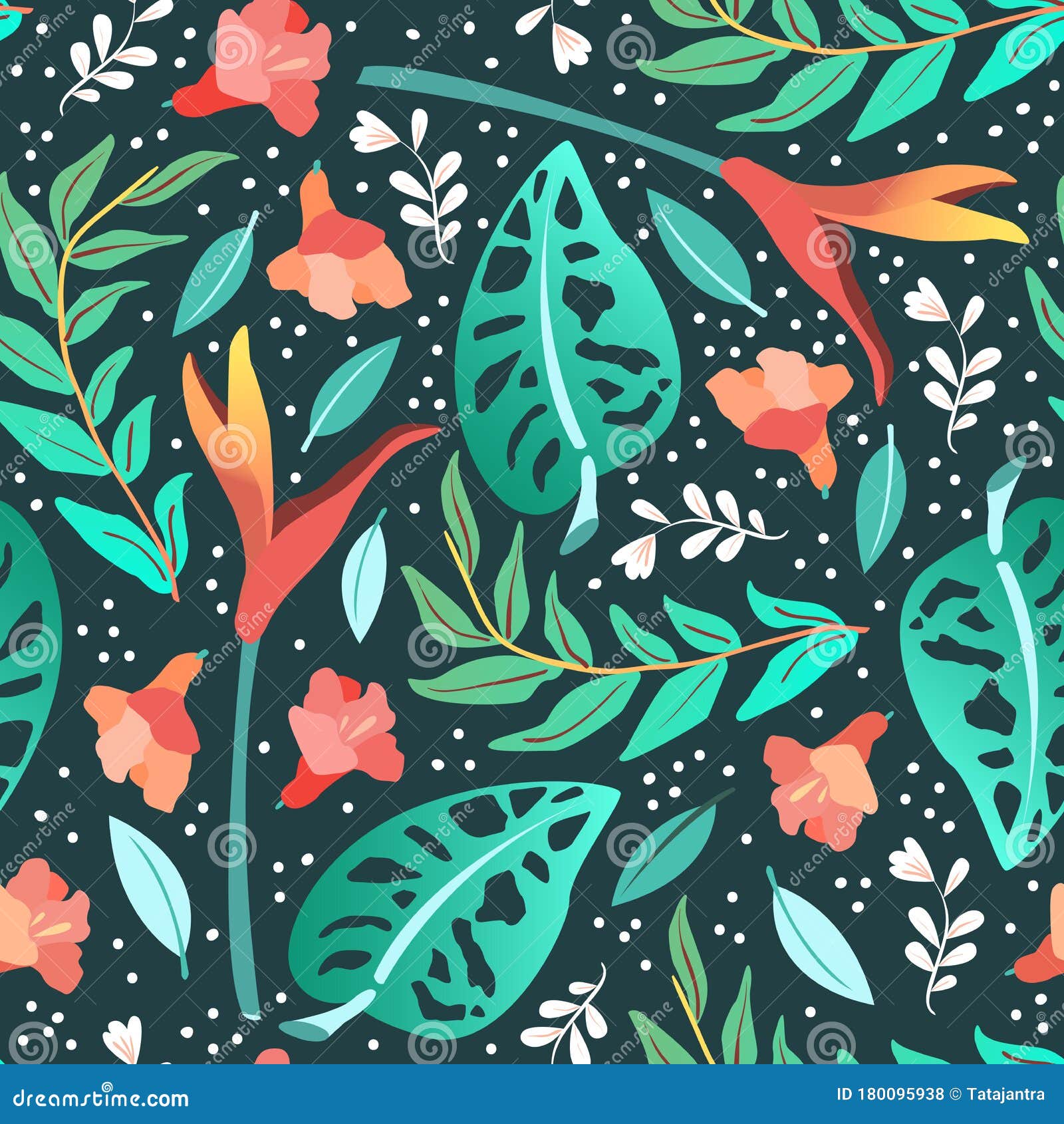 Tropical Leaves Seamless Pattern. Stock Vector - Illustration of branch ...